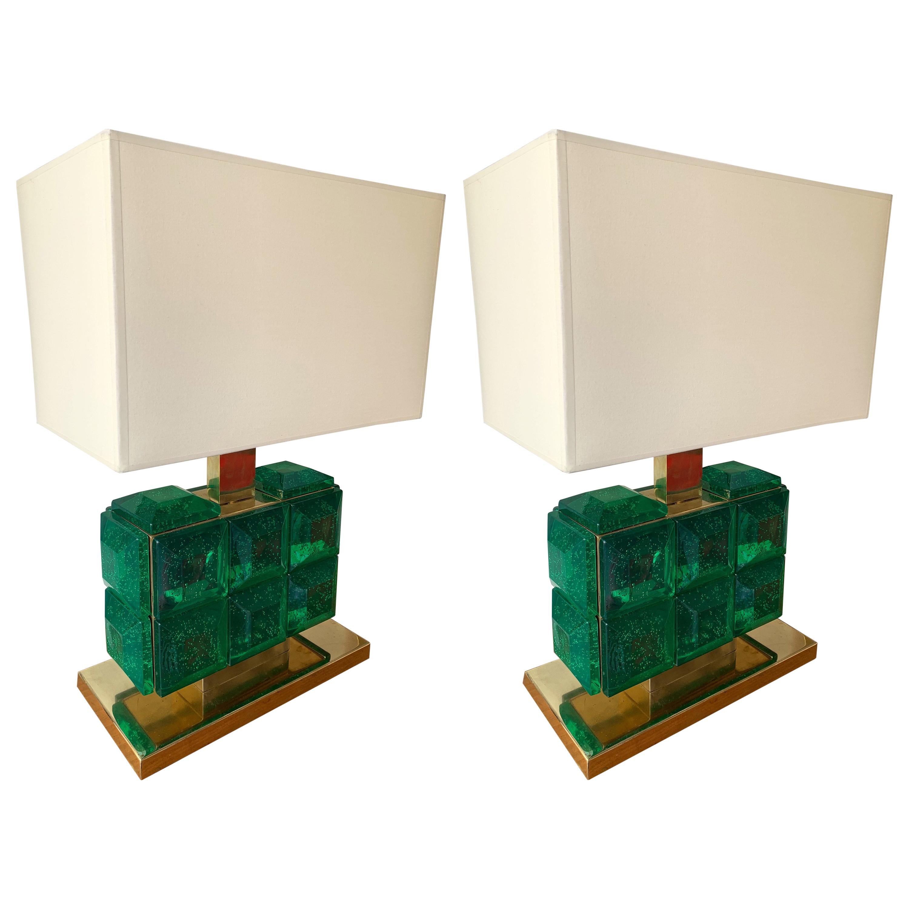 Pair of Red and Green Murano Glass Lamps at 1stDibs