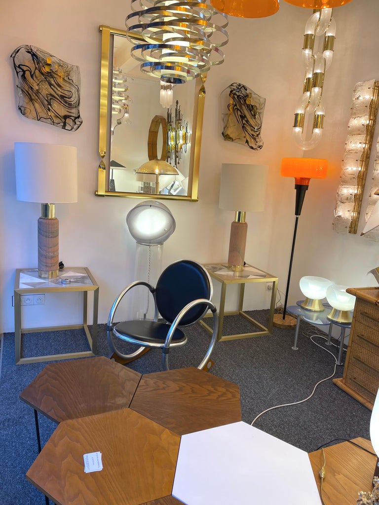 Contemporary Pair of Brass Lamps Pink Granite Stone, Italy For Sale at ...