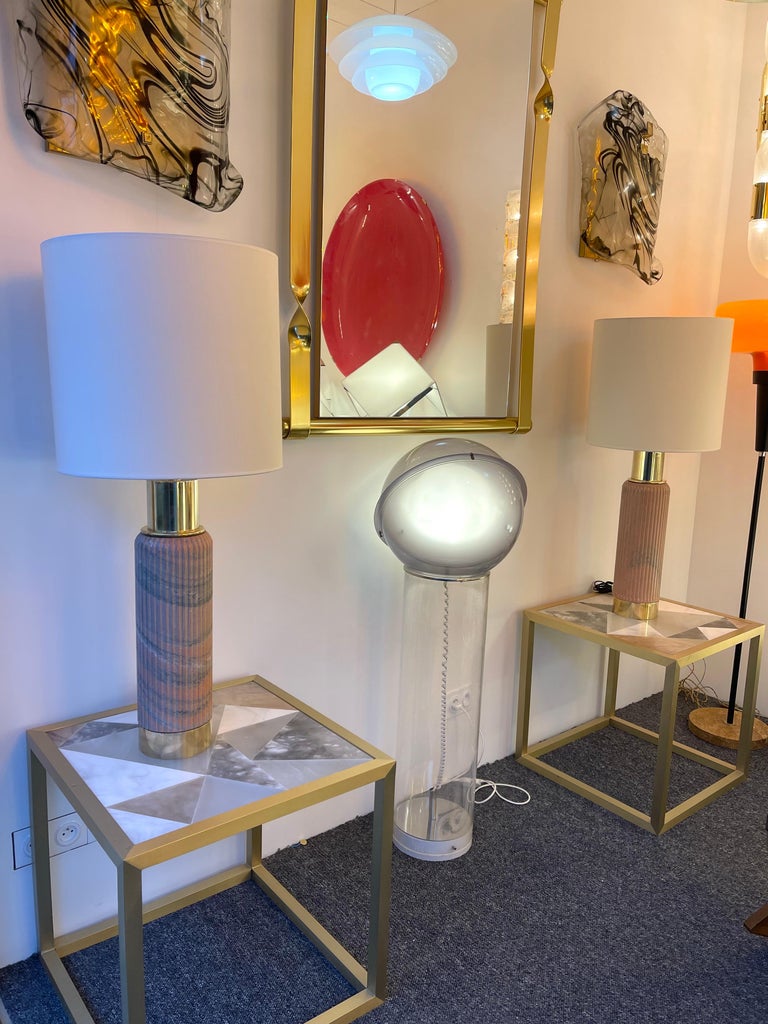 Contemporary Pair of Brass Lamps Pink Granite Stone, Italy For Sale at ...