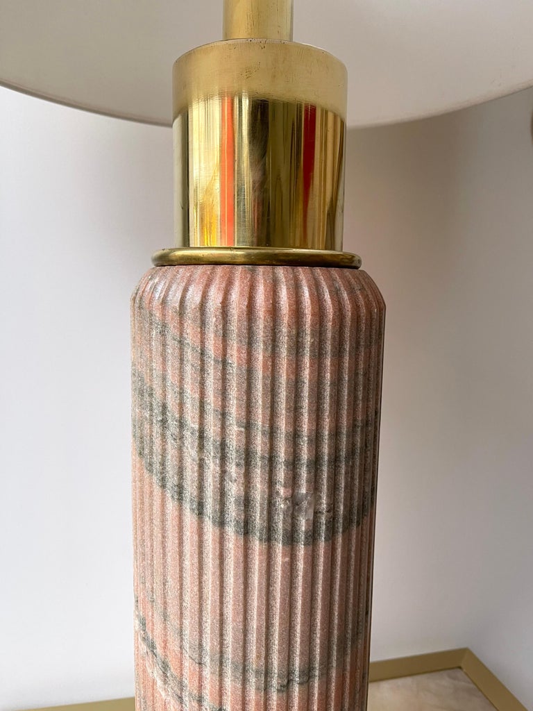 Contemporary Pair of Brass Lamps Pink Granite Stone, Italy For Sale at ...