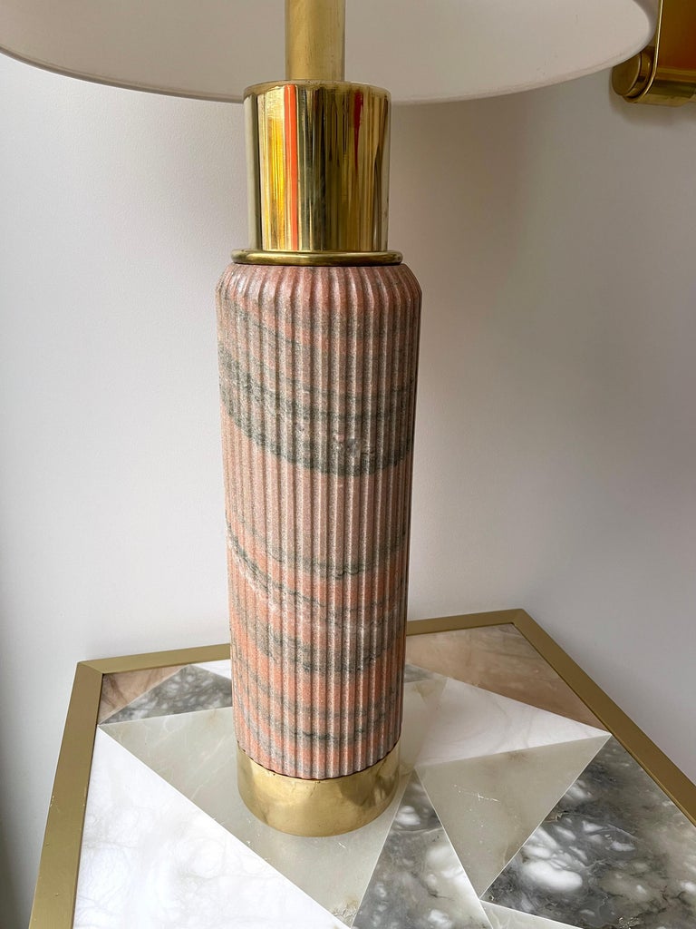 Contemporary Pair of Brass Lamps Pink Granite Stone, Italy For Sale at ...