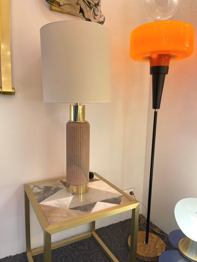 Contemporary Pair of Brass Lamps Pink Granite Stone, Italy For Sale at ...