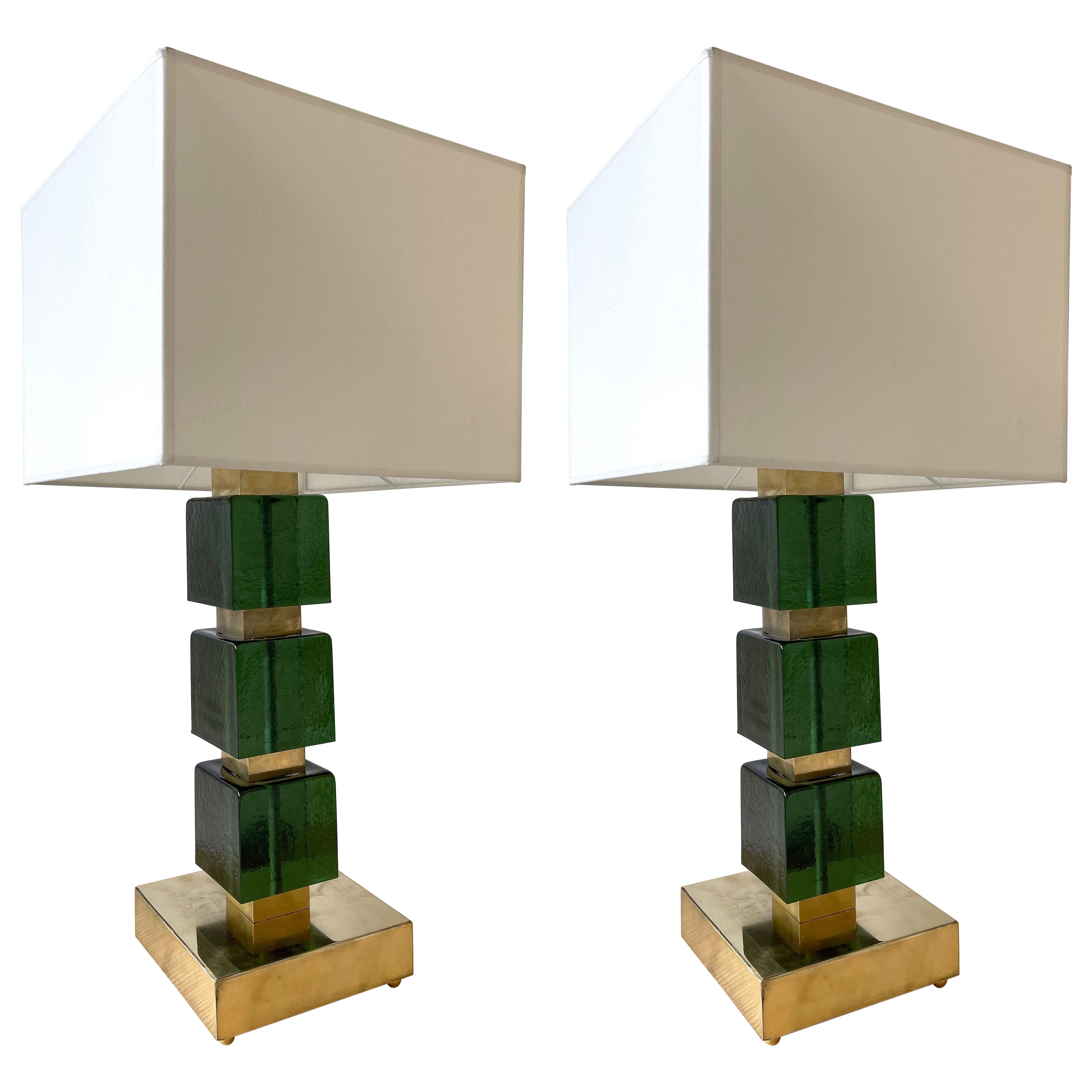 Pair Italian Lavender Murano Glass Reeded Column Table Lamps at 1stDibs