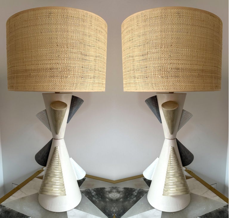 Contemporary Pair of Ceramic Cone Lamps by Antonio Cagianelli, Italy ...