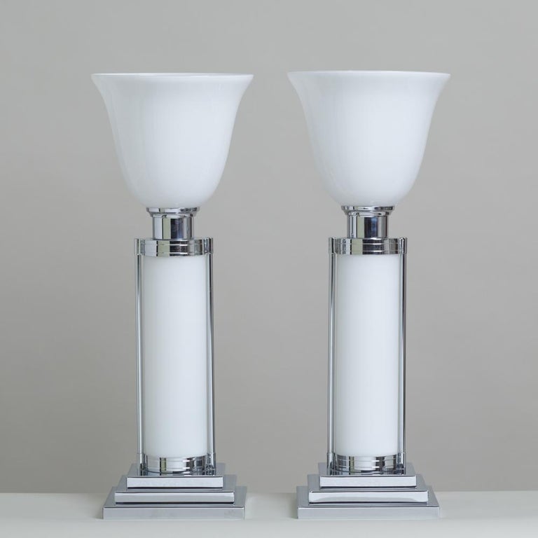 Contemporary Pair of Chrome and Glass Deco Style Uplighters For Sale at ...