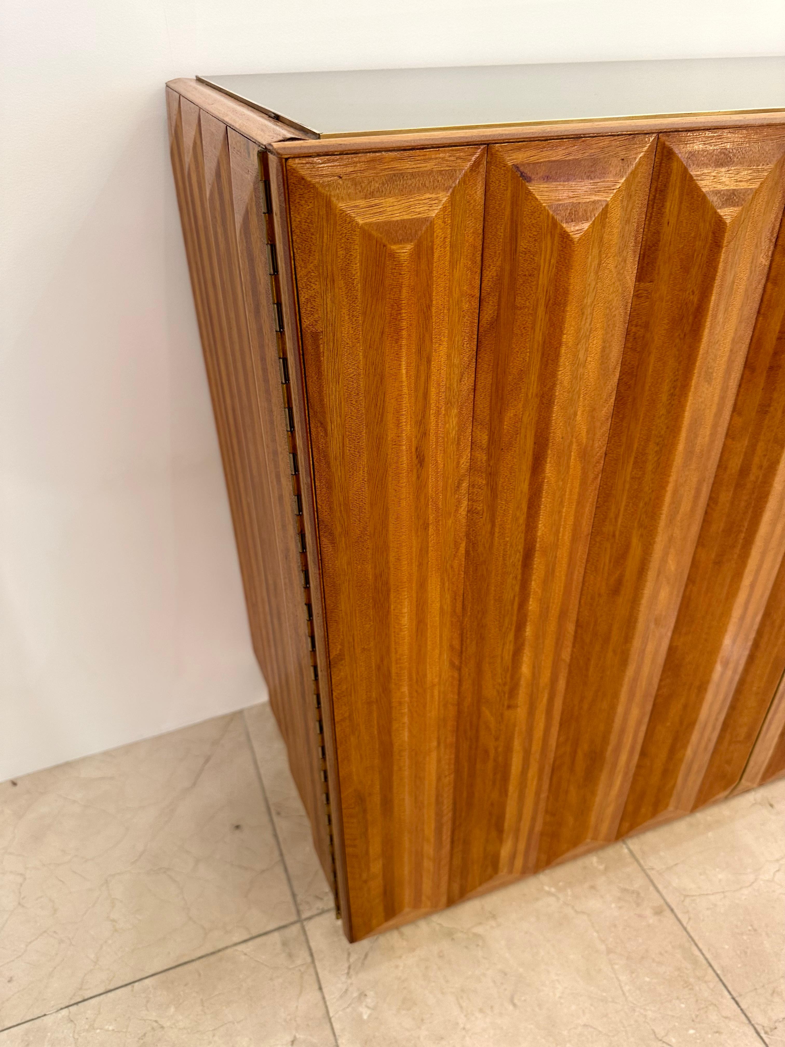 Contemporary Pair of Geometrical Wood Brass Mirror Buffets Cabinets ...