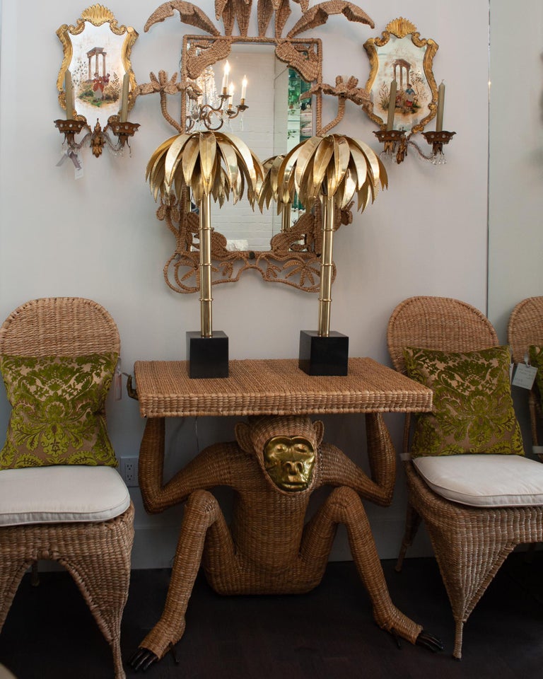 Contemporary Pair of Gold Brass Palm Tree Table Lamps For Sale at 1stDibs