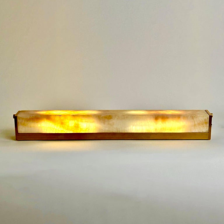 Contemporary Pair of Italian Alabaster and Brass Long Squared Sconces ...