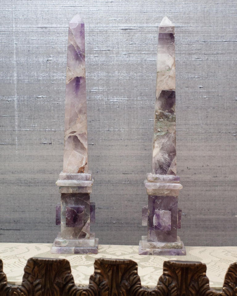 Contemporary Pair of Purple Amethyst Stone Obelisks For Sale at 1stDibs