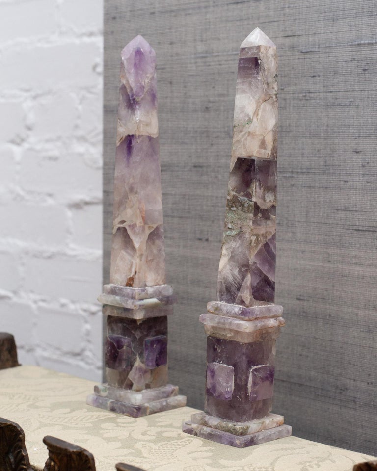 Contemporary Pair of Purple Amethyst Stone Obelisks For Sale at 1stDibs