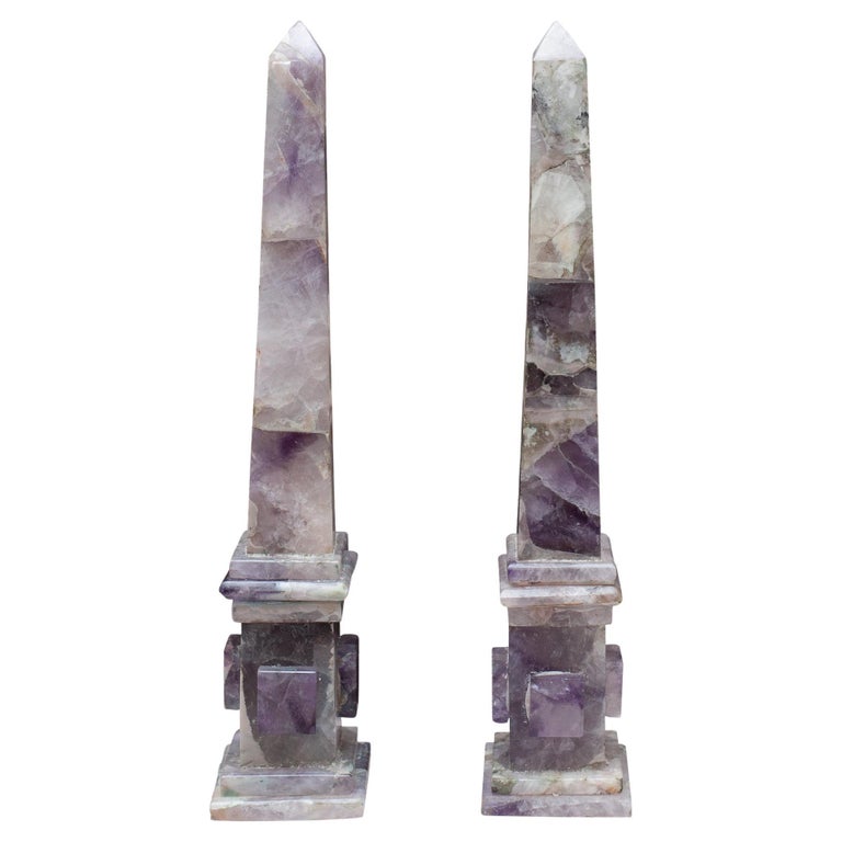 Contemporary Pair of Purple Amethyst Stone Obelisks For Sale at 1stDibs