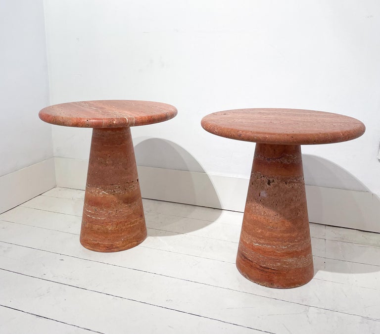 Contemporary Pair of Red Travertine Side Tables, Italy For Sale at 1stDibs