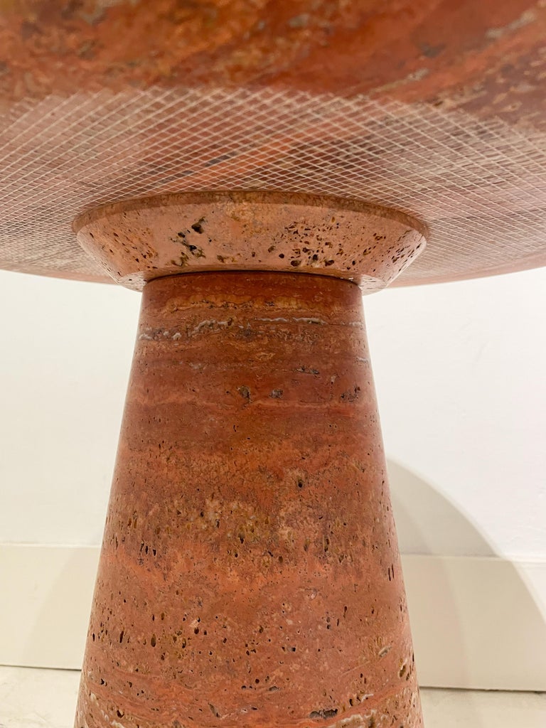 Contemporary Pair of Red Travertine Side Tables, Italy For Sale at 1stDibs
