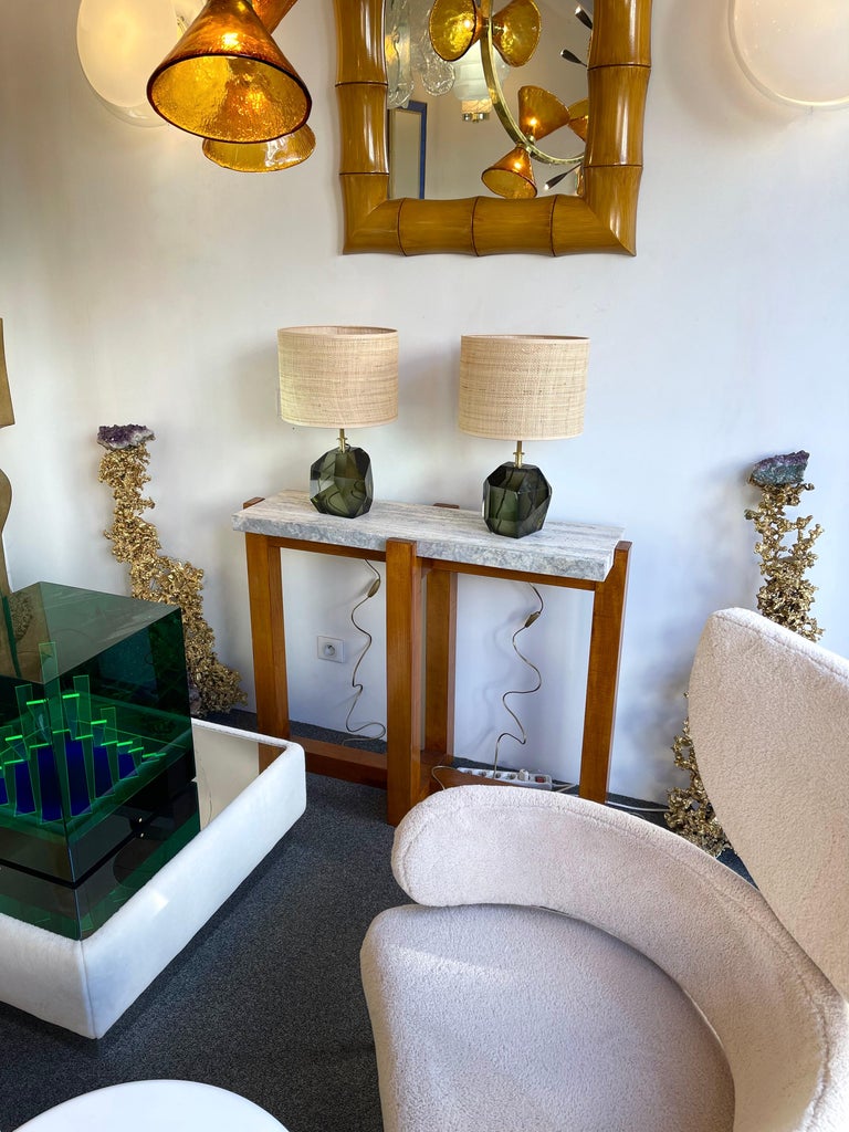 Contemporary Pair of Stone Diamond Murano Glass and Brass Lamps, Italy ...