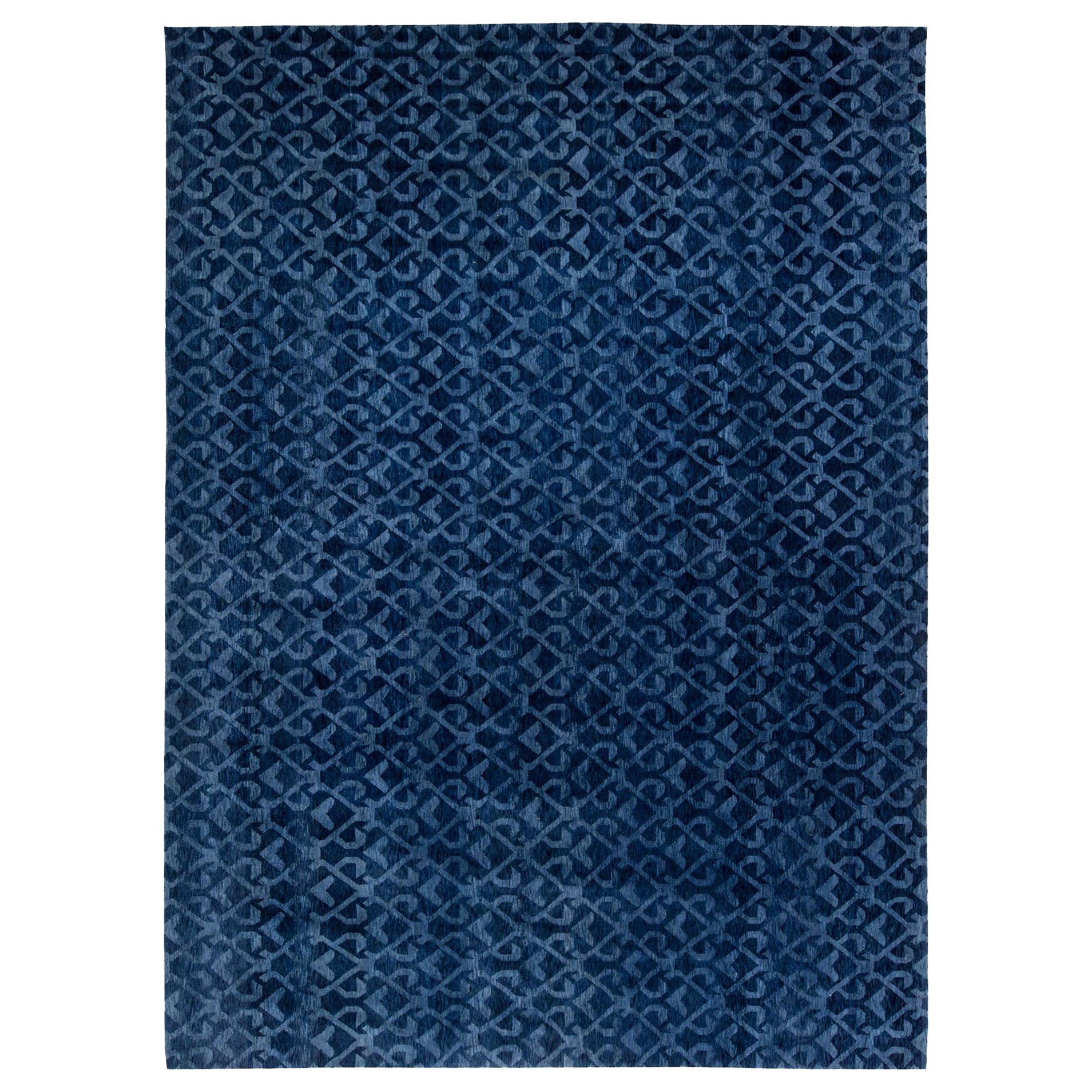 Irregular Shape Blue Abstract Rug by RAG HOME For Sale at 1stDibs