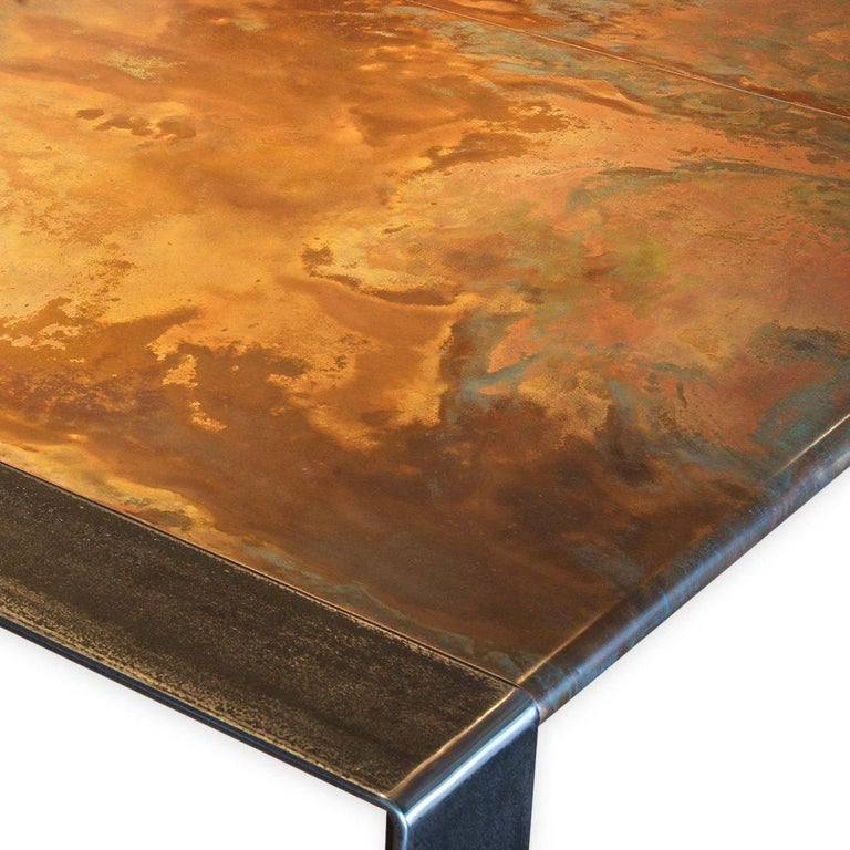 Contemporary Patinated Copper Dining Table, Industrial Steel Legs For ...