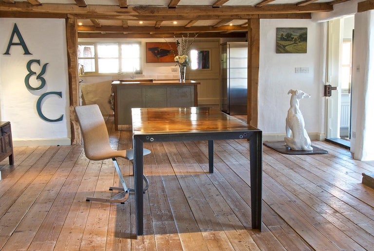 Contemporary Patinated Copper Dining Table, Industrial Steel Legs For ...