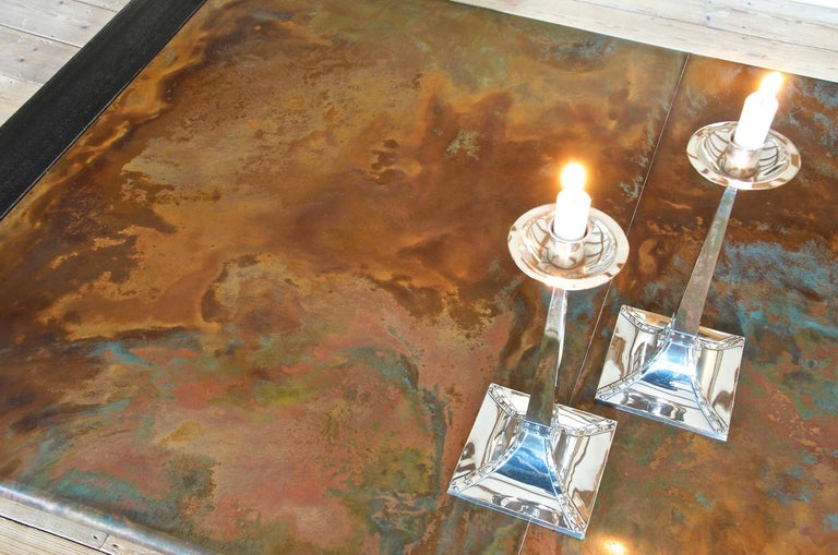 Contemporary Patinated Copper Dining Table, Industrial Steel Legs For ...