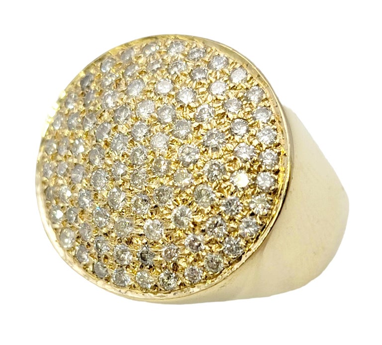 Contemporary Pave Diamond Circles Disc Cocktail Ring in 14 Karat Yellow ...