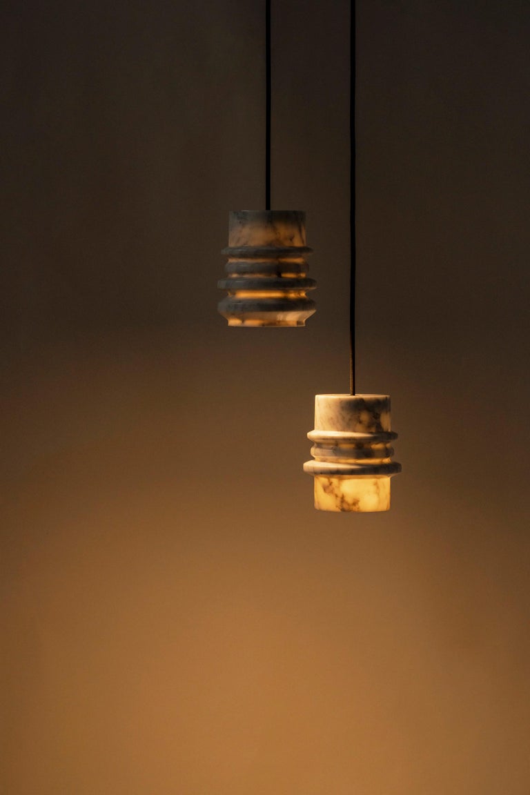 Contemporary Pendant Lamp 'Circle' in White Marble Stone For Sale at ...