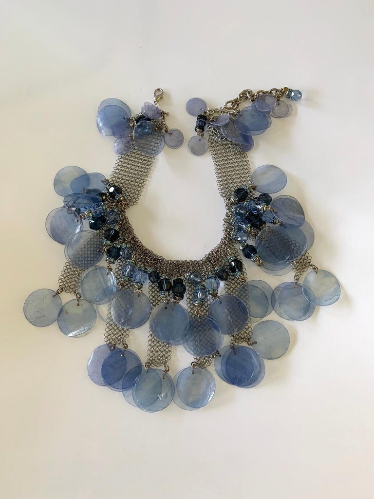 Contemporary Periwinkle Blue and Mesh Haute Couture Statement Necklace ...