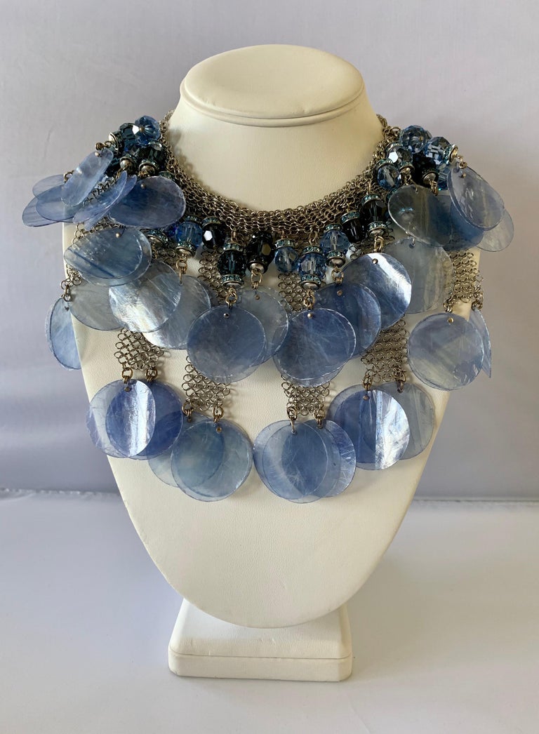 Contemporary Periwinkle Blue and Mesh Haute Couture Statement Necklace ...