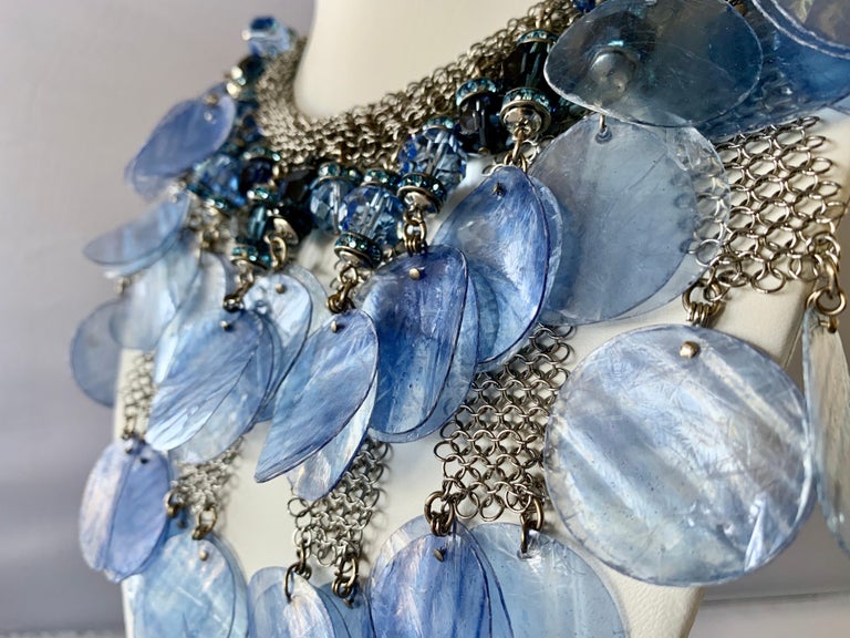 Contemporary Periwinkle Blue and Mesh Haute Couture Statement Necklace ...