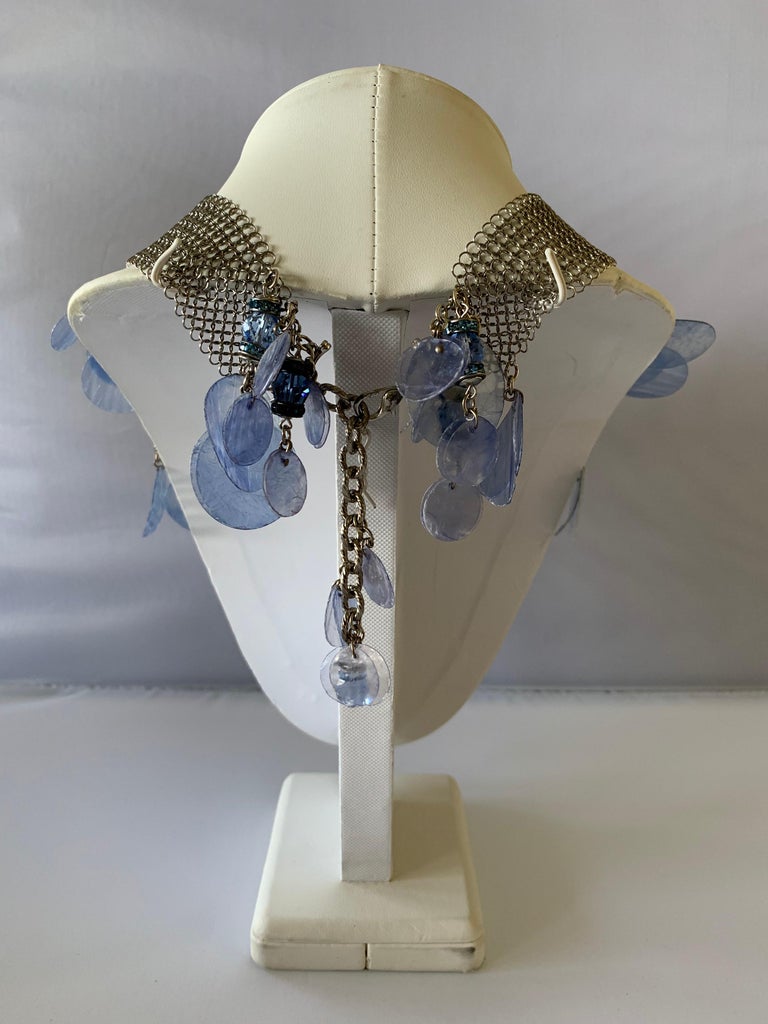 Contemporary Periwinkle Blue and Mesh Haute Couture Statement Necklace ...
