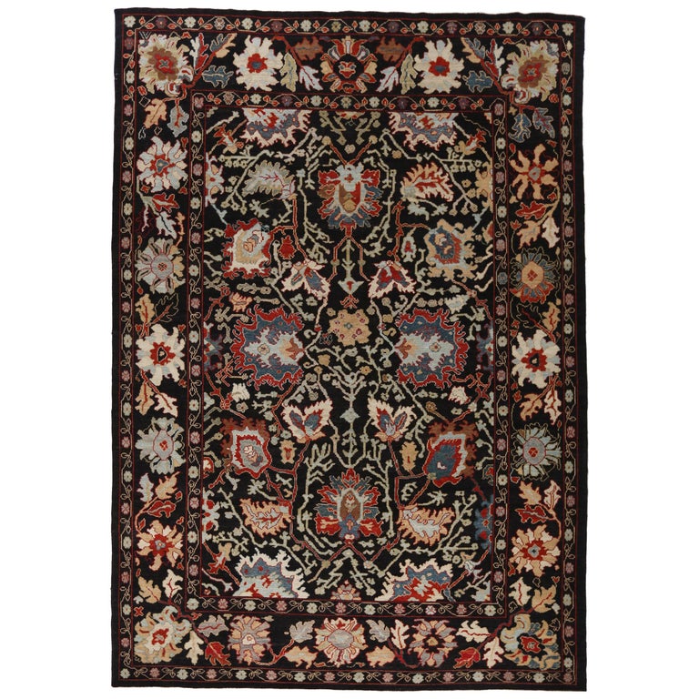 Contemporary Persian Oushak Rug with Vibrant Flower Detailed Field in ...
