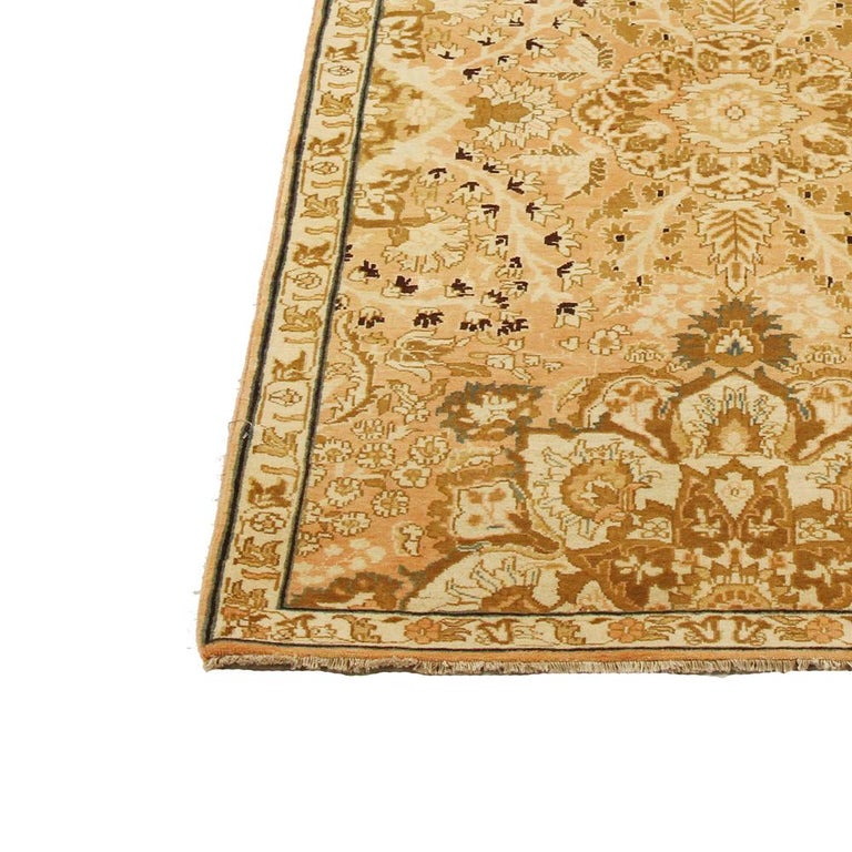 Contemporary Persian Tabriz Runner Rug with Brown and Ivory Floral ...