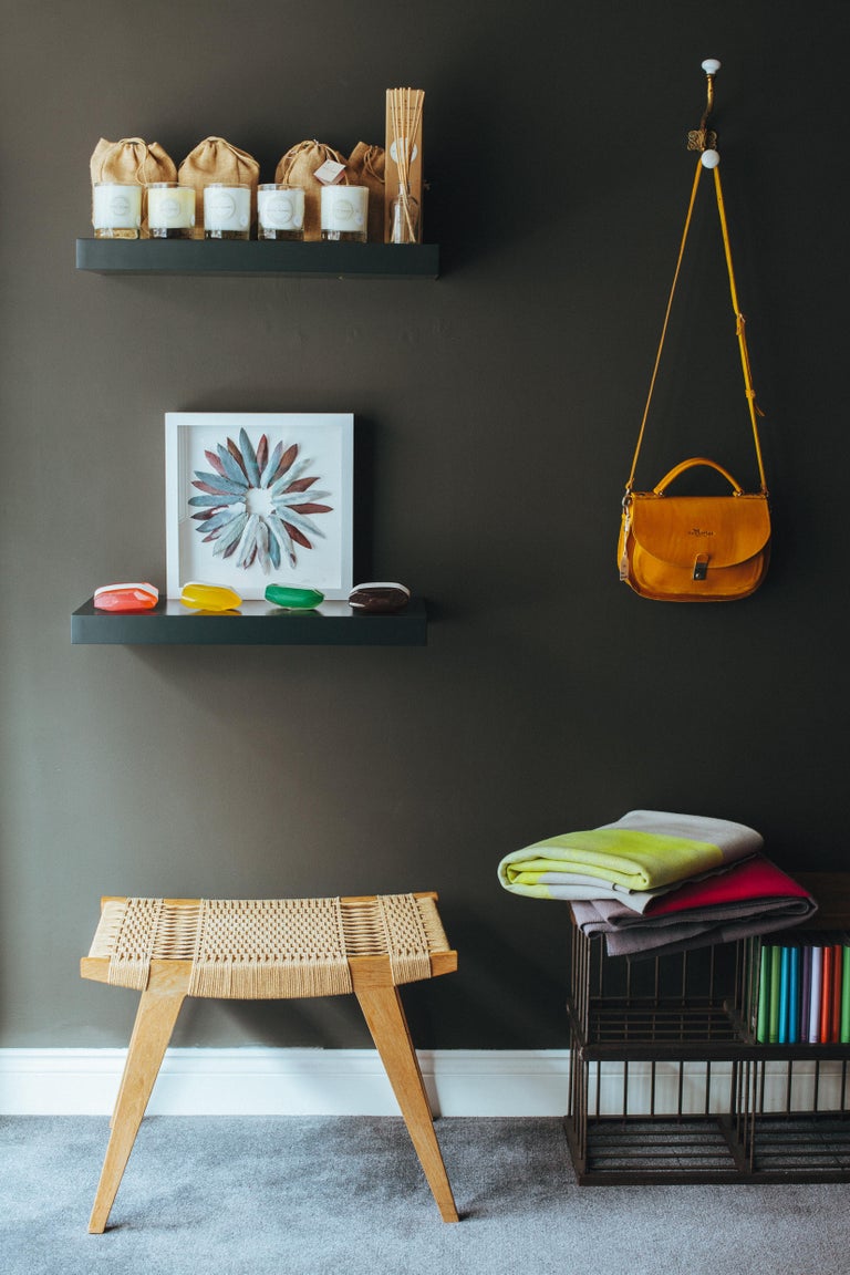 Contemporary Pi Stool, Ebonised Oak Frame, Split Willow Skein Seat For ...