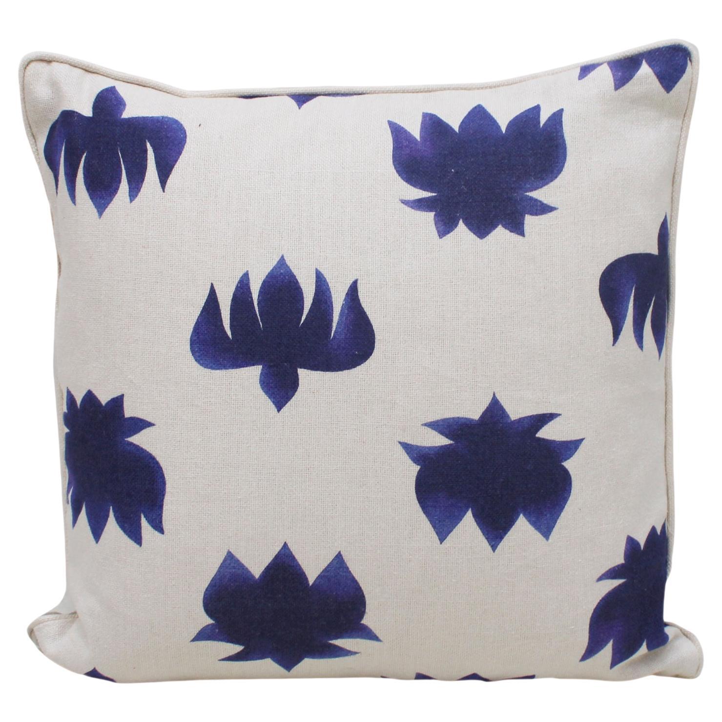 Contemporary Pillow in Linen and Flower Print For Sale at 1stDibs