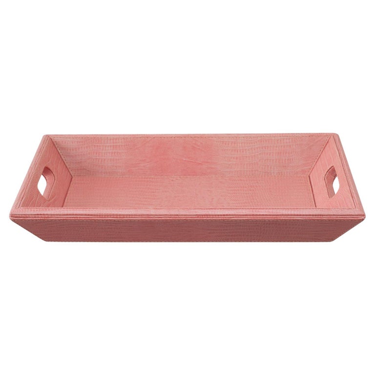 Contemporary Pink Lizard Embossed Leather Rectangular Tray For Sale at ...