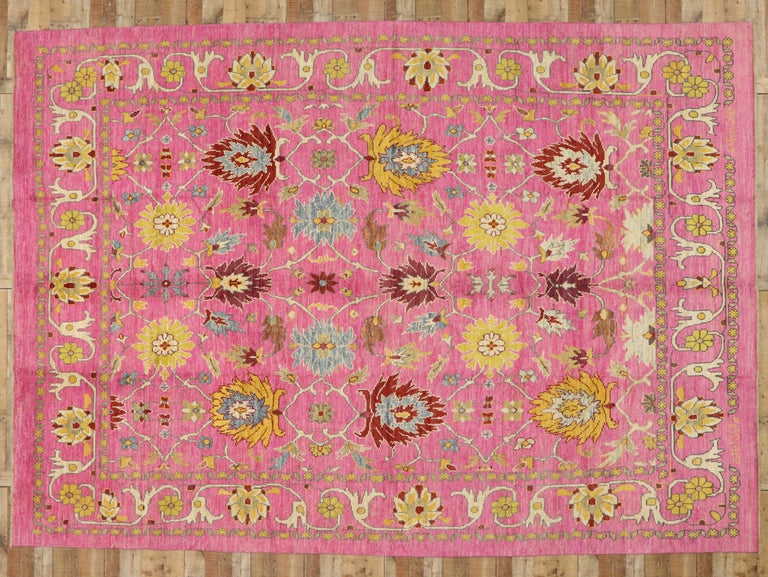 New Contemporary Pink Turkish Oushak Rug with Post-Modern Style For ...