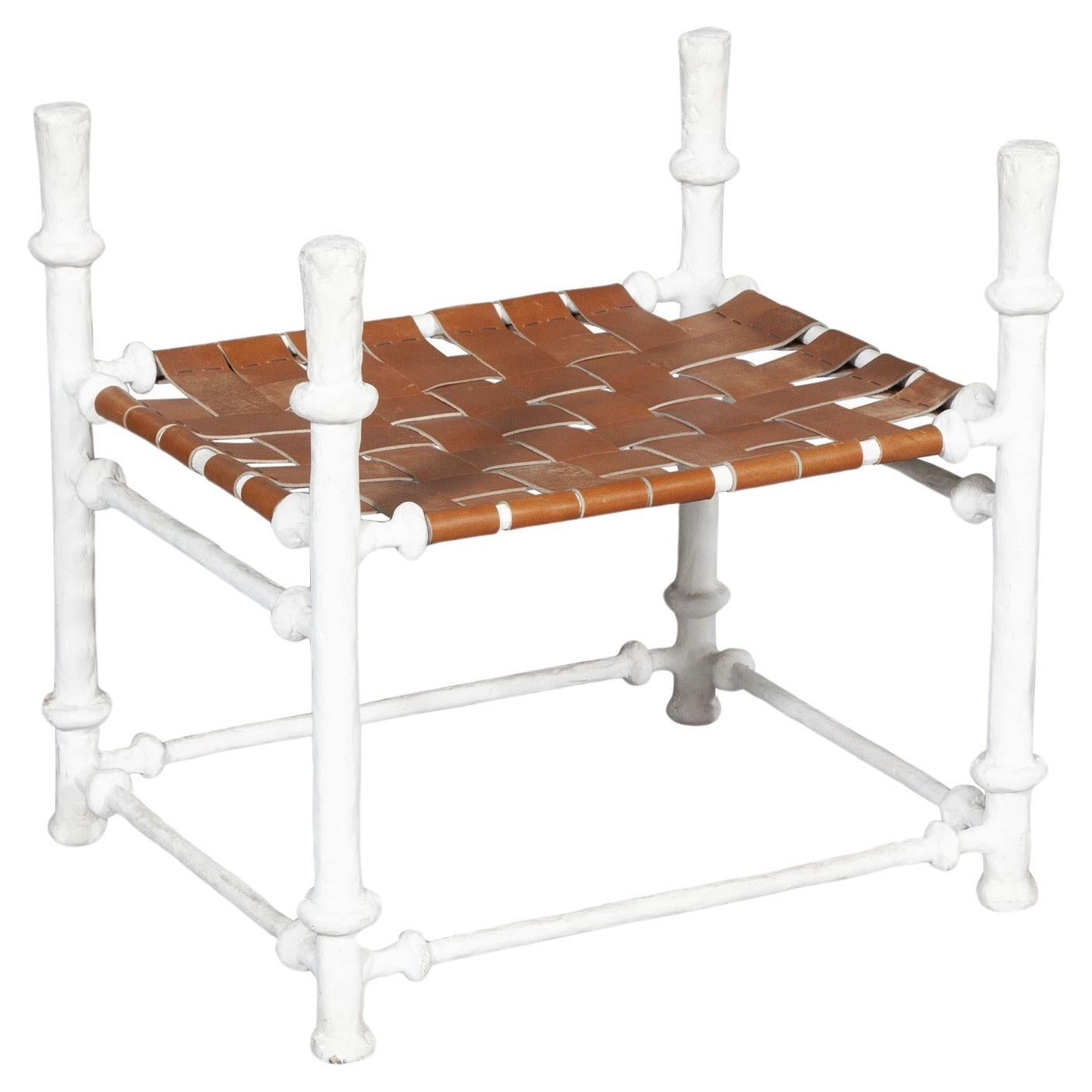 Contemporary Plaster and Leather Strap Stool For Sale at 1stDibs