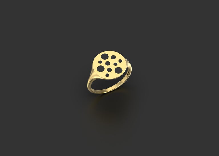 Customizable Contemporary Polka Dot Gold Signet Ring, 18K Yellow Gold ...