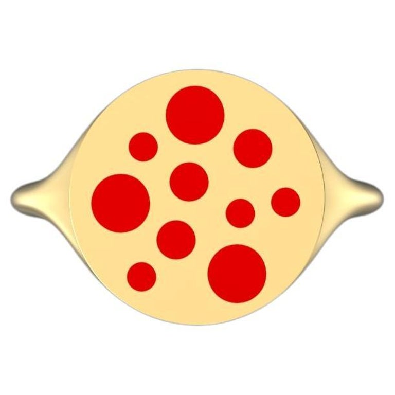 Customizable Contemporary Polka Dot Gold Signet Ring, 18K Yellow Gold ...