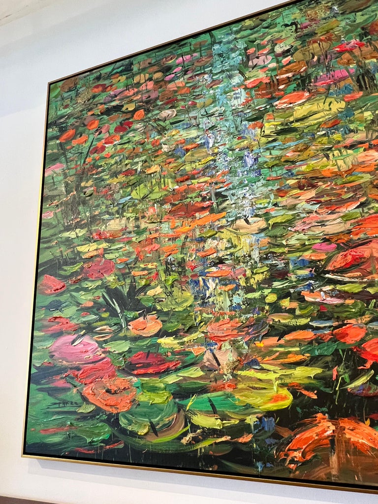 Contemporary Pond Garden Painting by Eric Alfaro titled "Clear Waters ...