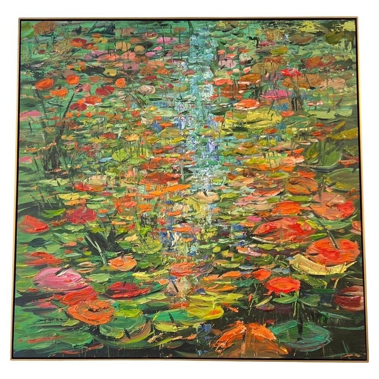 Contemporary Pond Garden Painting by Eric Alfaro titled "Clear Waters ...