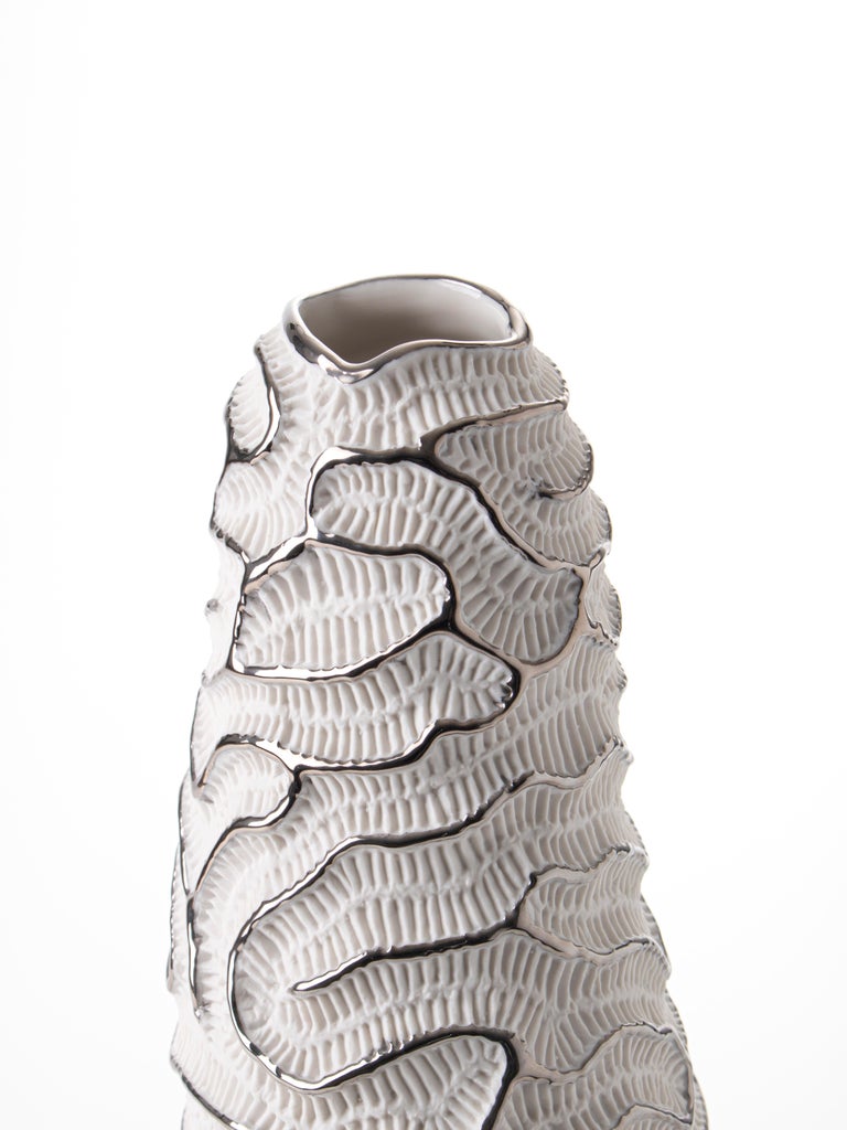 Contemporary Porcelain Vase Platinum Sea Fossil Texture Ceramic Italy ...