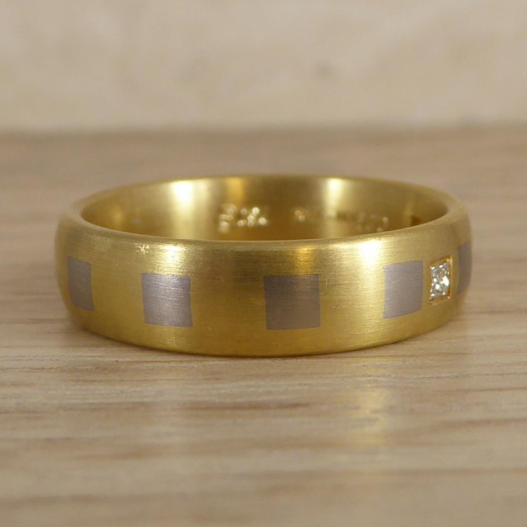 Modern Diamond Set Band, Princess Cut Diamonds in Two-Colour Gold For ...