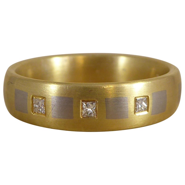 Modern Diamond Set Band, Princess Cut Diamonds in Two-Colour Gold For ...