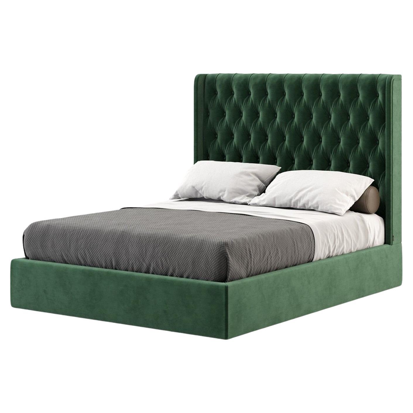 American Queen Size Bed in Custom Velvet Upholstery For Sale at 1stDibs