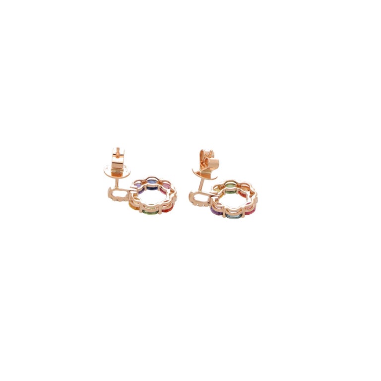 Contemporary Rainbow Sapphire and Diamond Earrings in 18k Rose Gold For ...