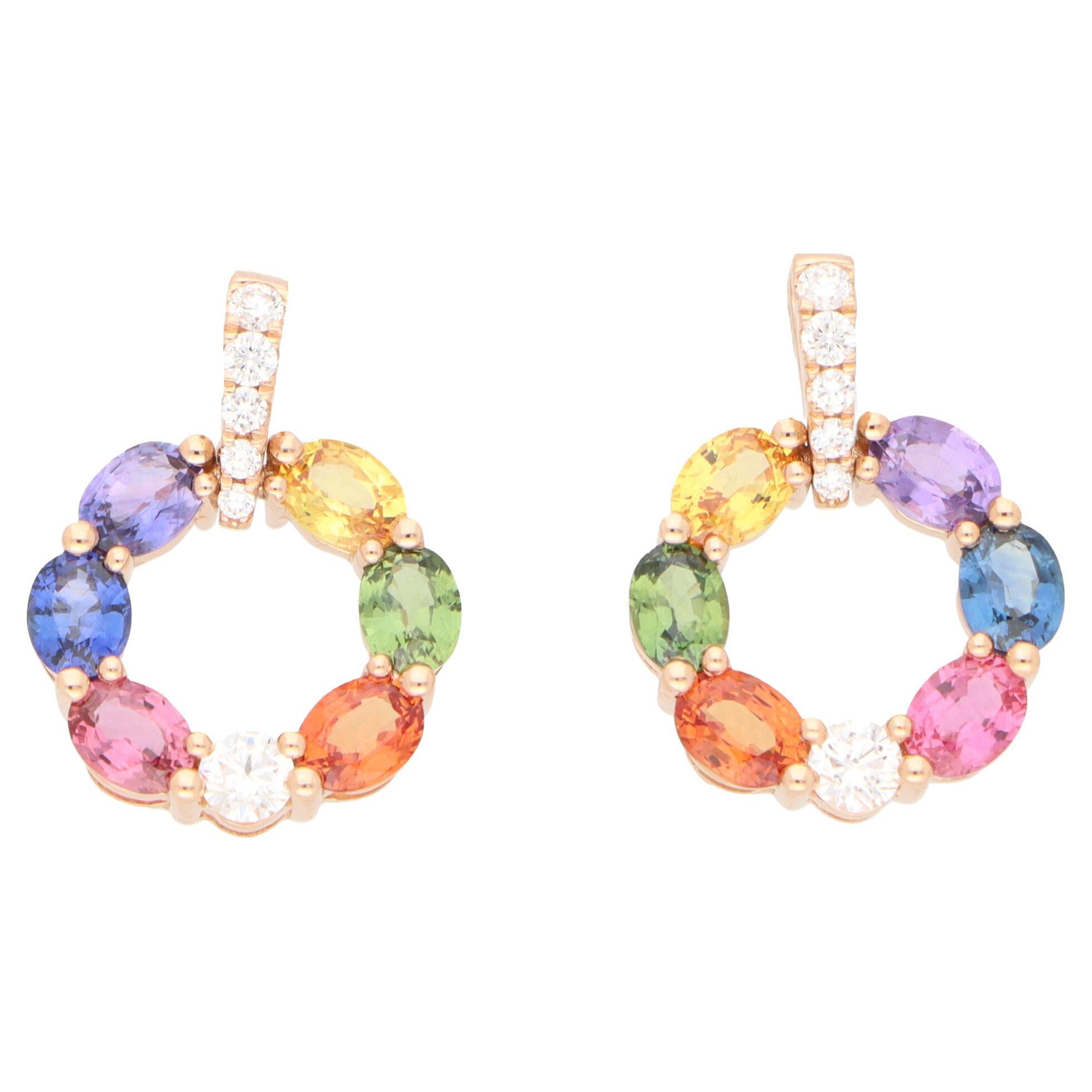 18 Karat Rose Gold Rainbow Sapphire Diamond Necklace at 1stDibs ...