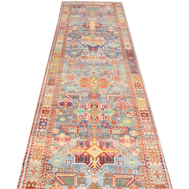 Contemporary Rajasthan Tribal Red and Blue Multi-Color Wool Rug at 1stDibs