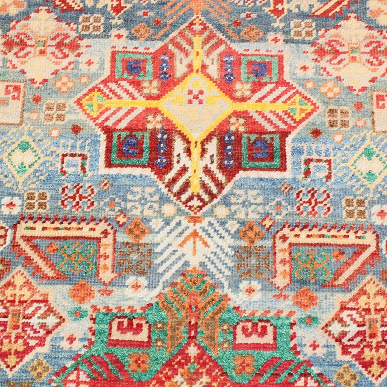 Contemporary Rajasthan Tribal Red and Blue Multi-Color Wool Rug at 1stDibs