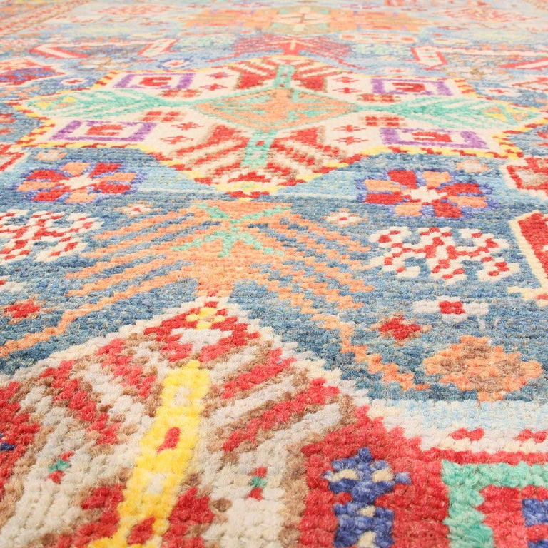 Contemporary Rajasthan Tribal Red and Blue Multi-Color Wool Rug at 1stDibs