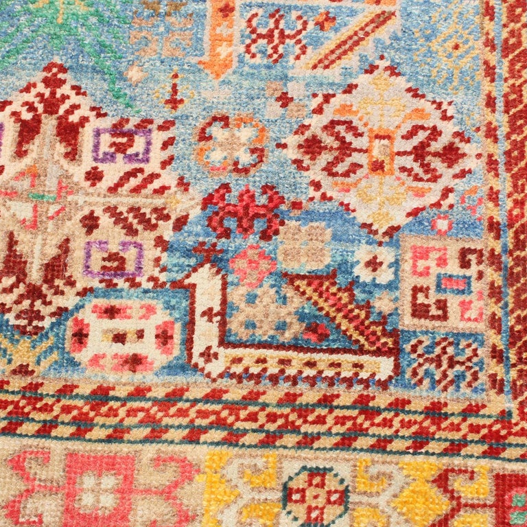 Contemporary Rajasthan Tribal Red and Blue Multi-Color Wool Rug at 1stDibs