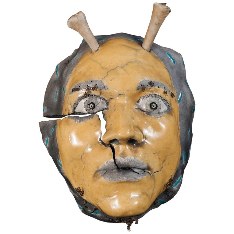 Contemporary Raku Ceramic Tribal Mask with Antlers by Argon For Sale at ...